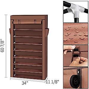 Shoe Storage Cabinet,10 Tiers 45 Pairs Mocha Shoe Rack with Dustproof Cover Organizer (Coffee)