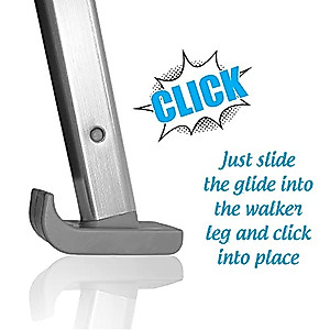 Top Glides 'Click & Go' Ski Glides for Stander EZ Fold-N-Go Travel Walker and Able Life Space Saver Walker (Gray)