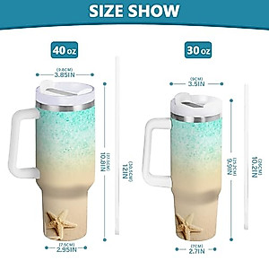 40 Oz Fall Insulated Tumbler with Straw and Handle, Beach Starfish Leak Proof Tumbler