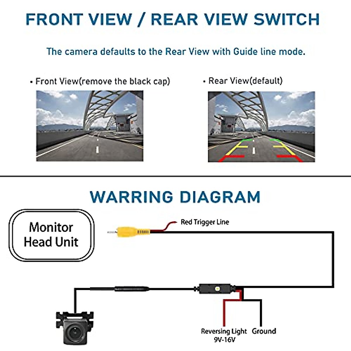 EWAY Universal Car Backup Front View Camera License Plate Rear View Reversing Camera Kit for Vehicle Pickup Truck Van SUV RV