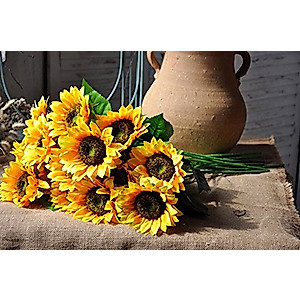 Charmly Artificial Sunflowers 5 Pcs Long Stem Fake Sunflowers Artificial Silk Flowers for Home Hotel Office Wedding Party Garden Decor 23.5'' High