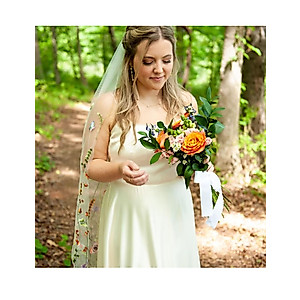 BEAUTELICATE 1 Tier Wedding Bridal Veil Exquisite Embroidered Secret Garden Veil With Comb