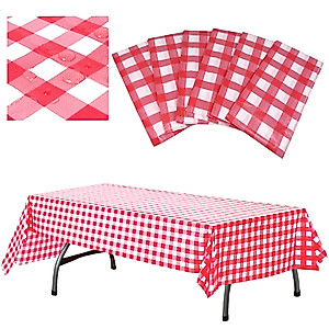 AnapoliZ Plastic Checkered Tablecloth | 6 Pcs Pack - 54” Wide x 108” Long | Red and White Picnic Disposable Table Cover | Rectangular Gingham Tablecover for Birthdays, Carnivals, Parties