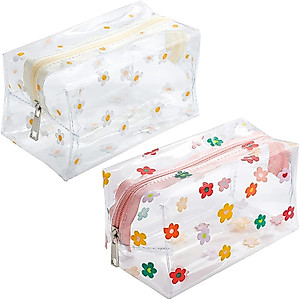 NADUSEP Cute Flower Makeup Bags, Portable Zippered Daisy Cosmetic Bag 2PCS Pouches Toiletry Bags for Women Travel Vacation Bathroom Organizing