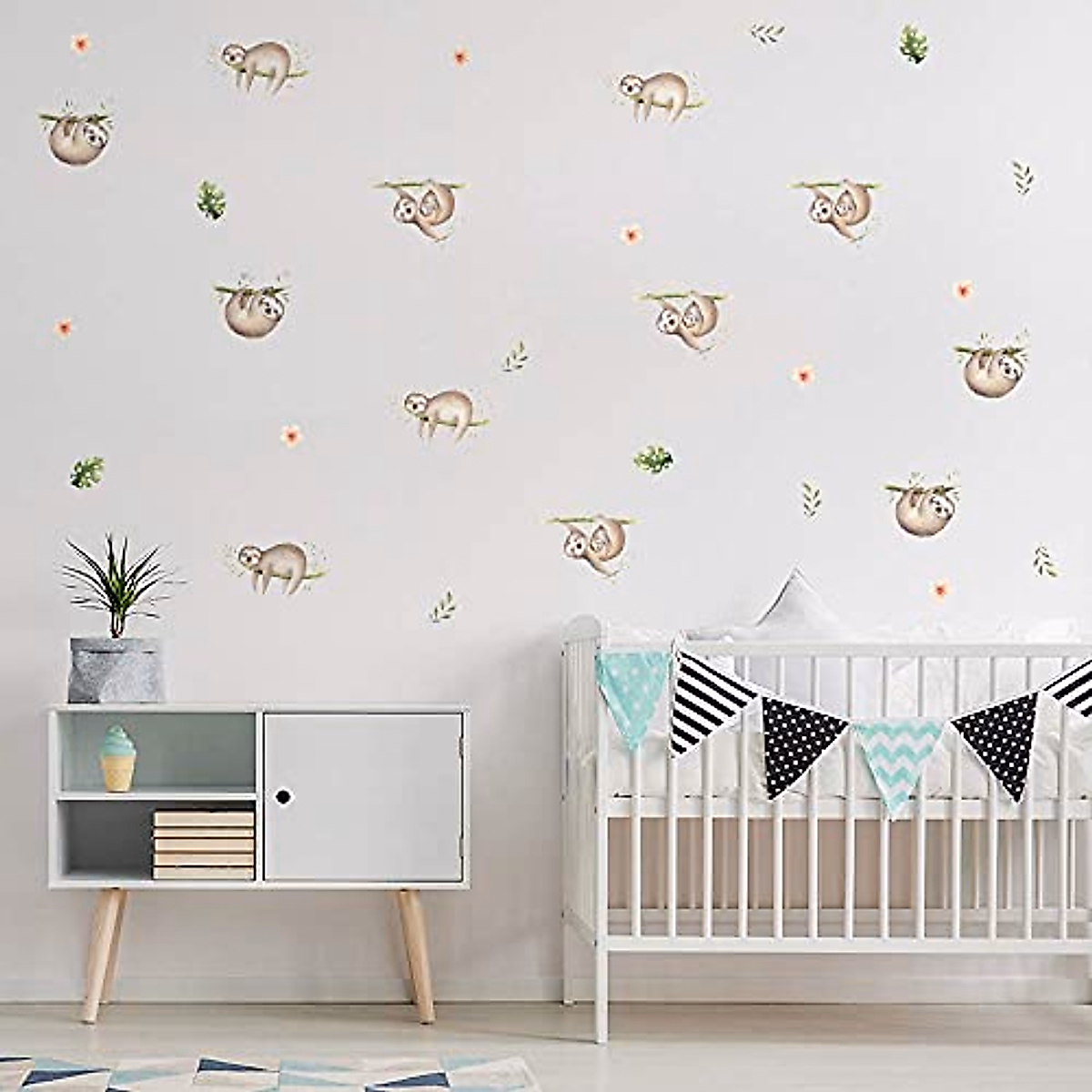 funlife 60 PCS Sloth Wall Decals Peel and Stick, PVC Woodland Animals Wall Stickers, Nursery Wall Décor Stickers for Kids Room Playroom Classroom Girls Bedroom