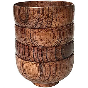 Cospring Handmade Wood Bowl, Mug, for Rice, Soup, Dip, Coffee, Tea, Decoration (4PCS Jujube Bowls, M: 4.5'' Dia x 2.6'' High)