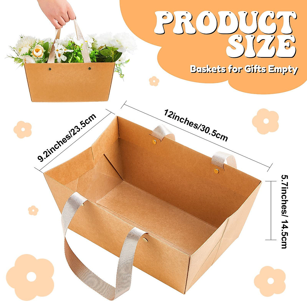 Tuanse 30 Pcs Christmas Basket for Gift Empty DIY Bulk Gift Basket Kit with Handle Kraft Cardboard Tray with 30 Bag 30 Bow Market Tray for Birthday Wedding Party Gift(Brown,12.6 x 9.8 x 5.9 in)