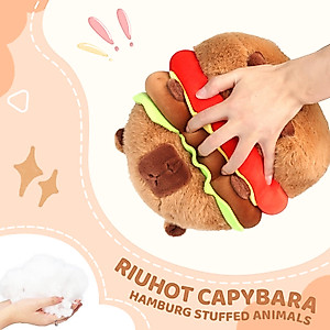 Riuhot Cute Hamburg Capybara Plush Pillows Soft Capybara Stuffed Animals Capybara Plushie Birthday Christmas Valentine's Day Gift for Kids（7.87in）