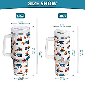 ARGTILDN 40 oz Tumbler Bulldozer Excavator Crane Tractor Insulated Travel Mug with Handle and Straw Lid Stainless Steel Vacuum Coffee Cup Tea Beverage Container Water Bottles for Car Sports office