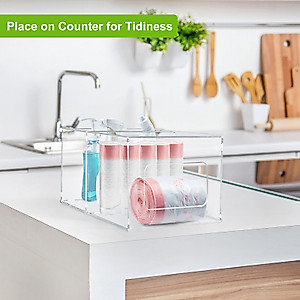 JYPS 2 in 1 Extra Large Trash Bag Holder, Acrylic Under Sink Trash Bag Organizer for 13 30 33 Gallon Garbage Bag, Trash Bag Dispener for Kitchen Laundry Room Organization and Storage
