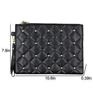 MOSSTYUS Women Wristlet Clutch Bag Purse Rhombus Rivets Handbag PU Leather Envelope Bag Large Wallets with Strap, Black