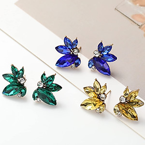 Green Rhinestone Earring Sparkly Faux Crystal Stud Earrings for Women Wedding Prom Party