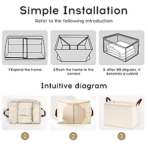 Storage Baskets for Shelves, Foldable Storage Bins with Handles Metal Frame for Clothes Storage, Towel Storage, Book Basket, 15.7"x11.8"x11.8", Beige, 4 Pack