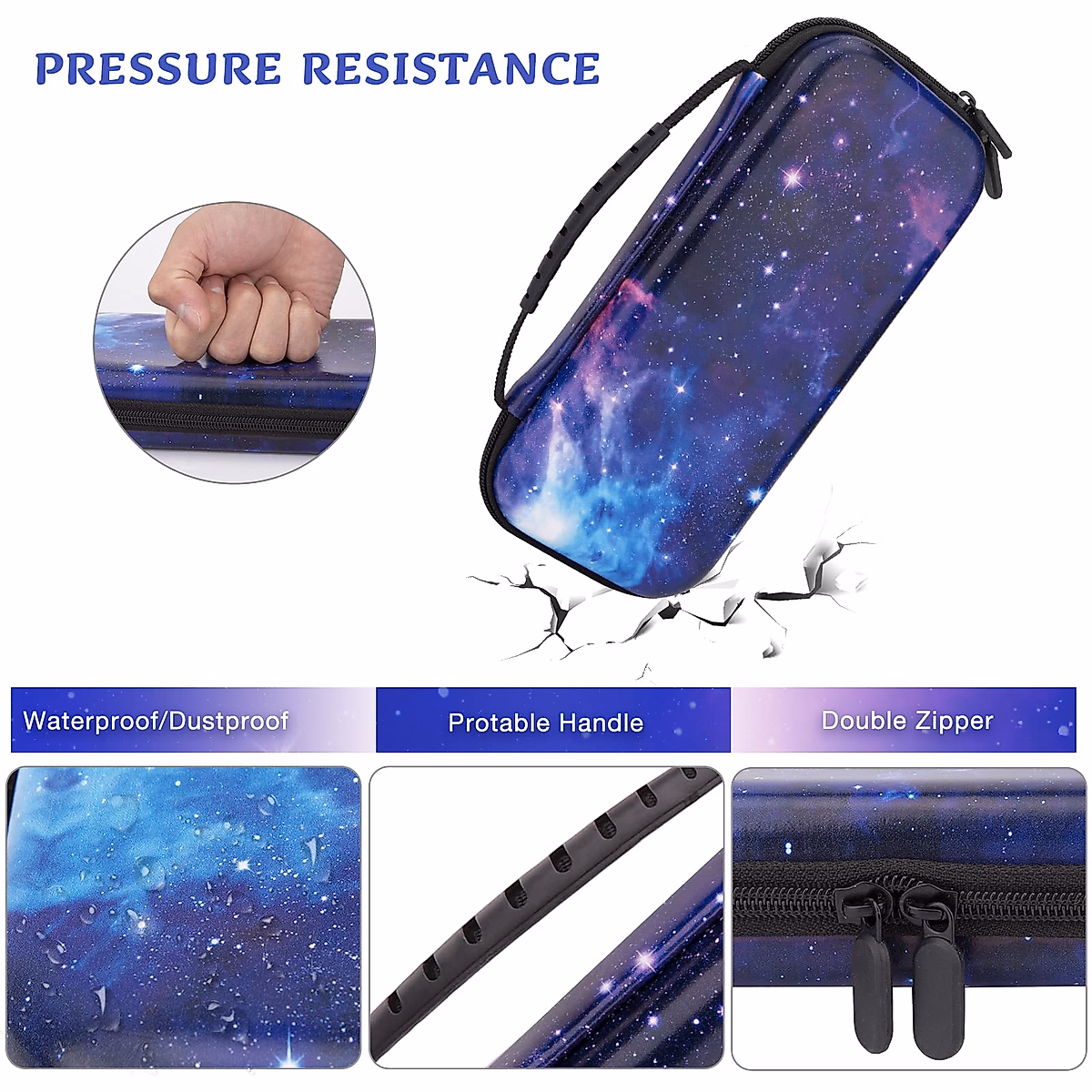 homicozy Galaxy Carrying Case for Nintendo Switch with Soft TPU Protective Case Cover & Thumb Grips,Portable Hard Storage Case with 12 Game Card Slots for Switch Console and Accessories