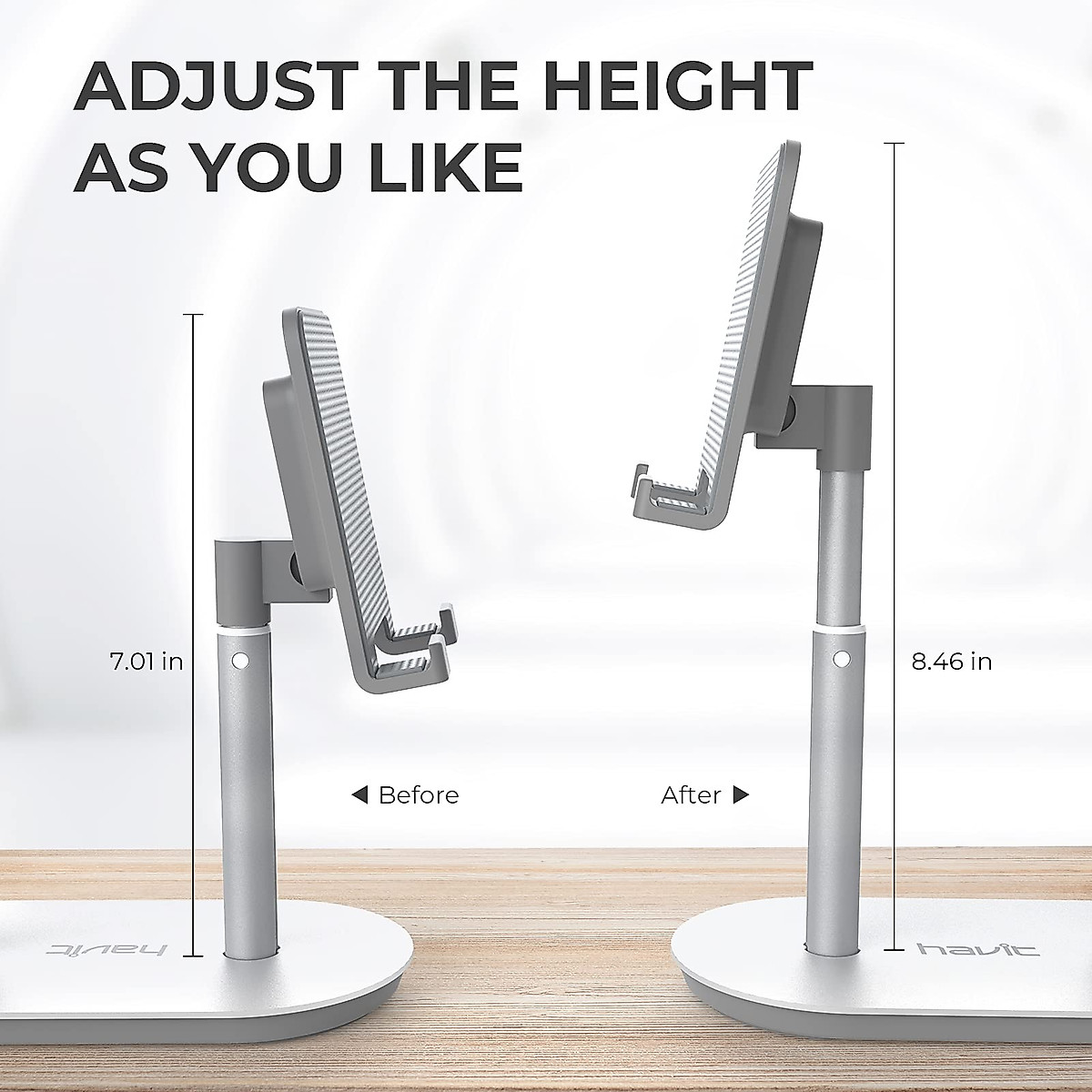 havit Cell Phone and Gaming Headset Stand, Headphone Holder, Adjustable Phone Stands, Aluminum Desktop Headphone Holder for Desk, for 0.55'' Thick Smartphone Kindle Tablet