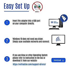 WiFi Nation® WiFi Dongle Mini 802.11ac AC600 USB WiFi Adapter, chipset: Realtek RTL8811AU, Dual Band 2.4GHz or 5GHz, Windows, MacOS, Linux Supported - White