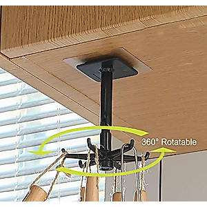 Kitchen Utensil Hanger with 6 Hooks, 2 Pack Under Cabinet Utensil Holder 360° Rotatable Kitchen Hooks Utensil Rack Space Saving No Drilling Nail Free Kitchen Utensil Organizer for Wall, Black