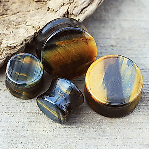 COCOBUL 3 Pairs of 7/8" Natural Mahogany Obsidian, Blue Tiger Eye, Zebra Stone Plug PLE010-PLE011-PLE021 [I05-031 / I05-043 / H06-043]