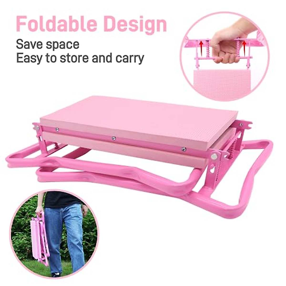 Besiter Garden Kneeler and Seat, Heavy Duty Garden Stool with EVA Foam Pad Protects Knees Back, Folding Gardening Kneeler Bench and Sitting for Camping Great Gifts for Seniors, Women (Pink Seat Only