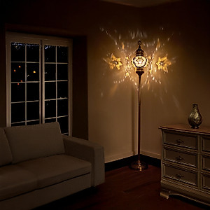 DEMMEX Turkish Moroccan Mosaic Boho Bohemian Colorful Handmade Accent Mood Floor Lamp, Single XL 10" Globe, 5.5feet, Worldwide Use (Brown-Black)