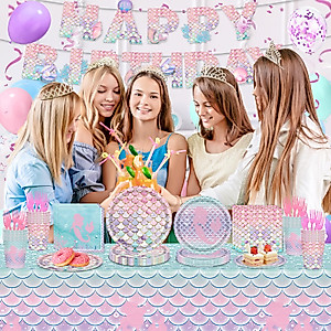 Mermaid Birthday Decorations, 147Pcs Mermaid Party Supplies-Serves 24 with Mermaid Plates and Napkins Tablecloth and Birthday Banner Balloons for Mermaid Theme Party Decorations