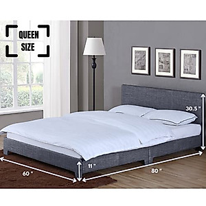 DECOMIL Queen Bed Frame with Headboard | Upholstered Platform Bed Frame, Sturdy Wooden Slats & Metal Frame | Queen Size