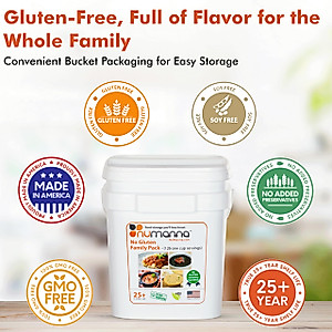 Numanna No-Gluten Family Pack Bucket 126 Servings Breakfast, Lunch, Dinner Meals Non-Gmo, No Msg, No Added Preservatives Easy to Prepare Emergency Survival Food Made in USA 25 Year Shelf Life