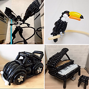 RUBFAC 260 Balloons 150pcs Black Long Balloons for Balloon Animals, Twisting Balloons for Balloon Garland Animals Modeling, Birthday, Wedding, Party Decorations