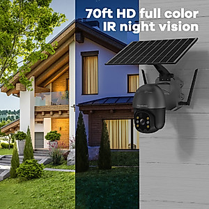 Security Camera Wireless Outdoor/Home, Solar 360° PTZ Surveillance System with 24000mAh Battery, Color Night Vision, WiFi, PIR Motion Detection, APP Alert Push, Spotlight and Siren, Two-Way Talk, IP66