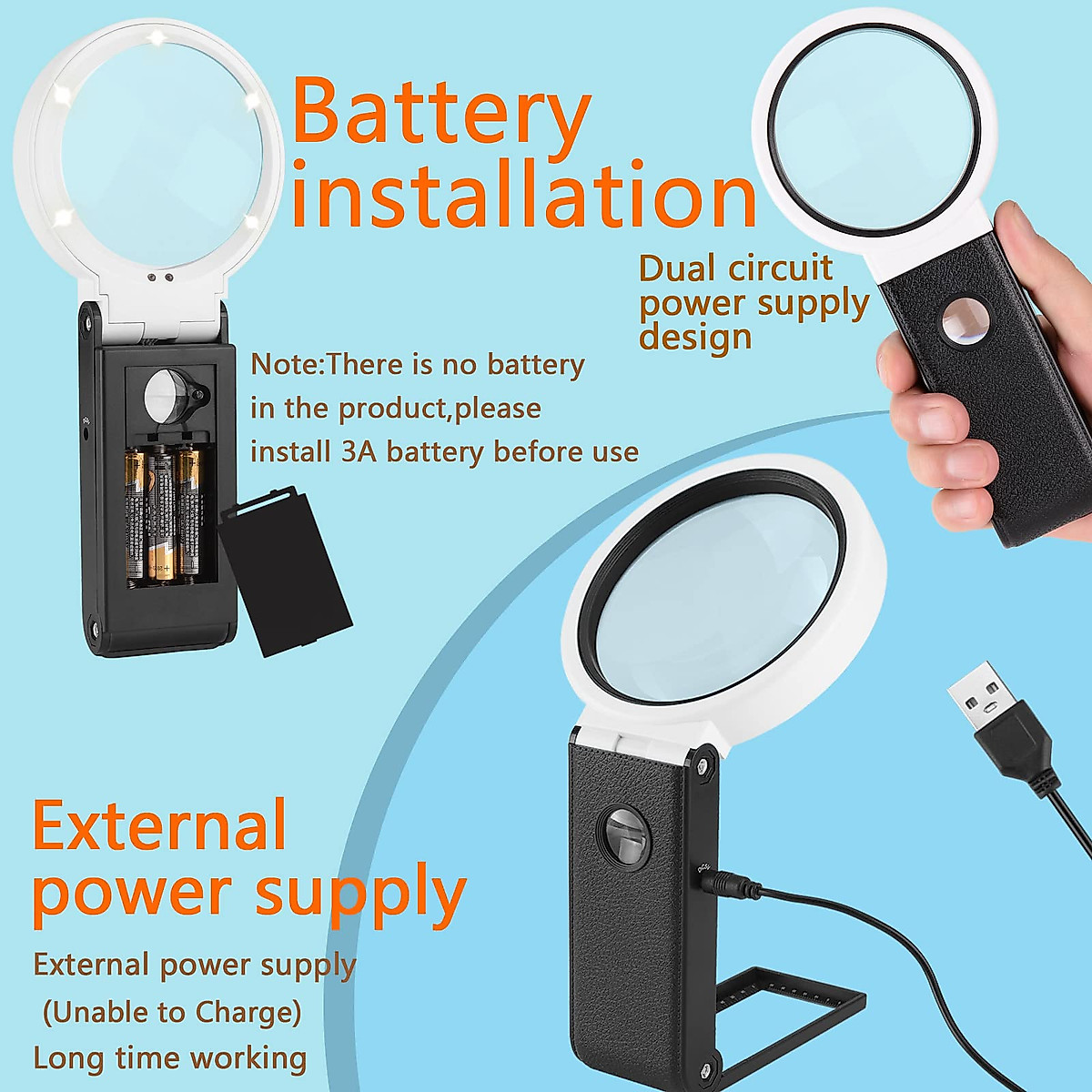 Anourney Magnifying Glass 30X 40X with Light and Stand, Handheld Standing LED Illuminated Magnifier, Folding Reading Magnifying Glass with for Seniors Read, Coins, Stamps, Map, Jewelry, Close Work