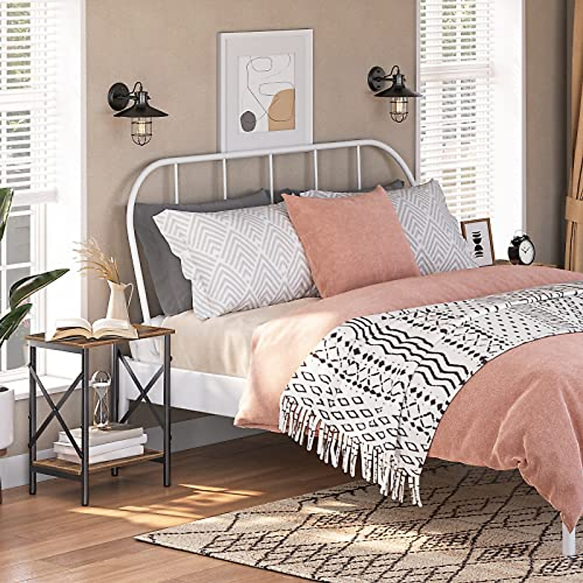 MAHANCRIS Small Side Table, 2-Tier Narrow End Table with Storage, X-Shaped Narrow Nightstand, Bedside Table for Small Spaces, Steel Frame, Living Room, Bedroom, Easy Assembly, Rustic Brown ETHR2801Z