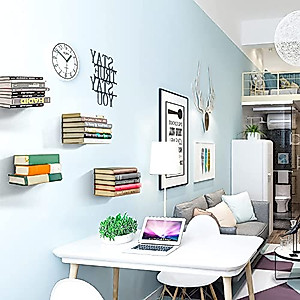 Fentec Invisible Floating Bookshelf, Wall Mounted Floating Bookshelves Heavy-Duty Book Organizers Hidden Book Shelf Metal Shelves Holder for Books Storage Bedroom Living Room Home Office, 4-Pack White