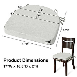 Shinnwa Chair Cushion with Ties for Dining Chairs [17 x 16.5 Inches] Non Slip Kitchen Dining Chair Pad and Seat Cushion with Machine Washable Cover - Off White