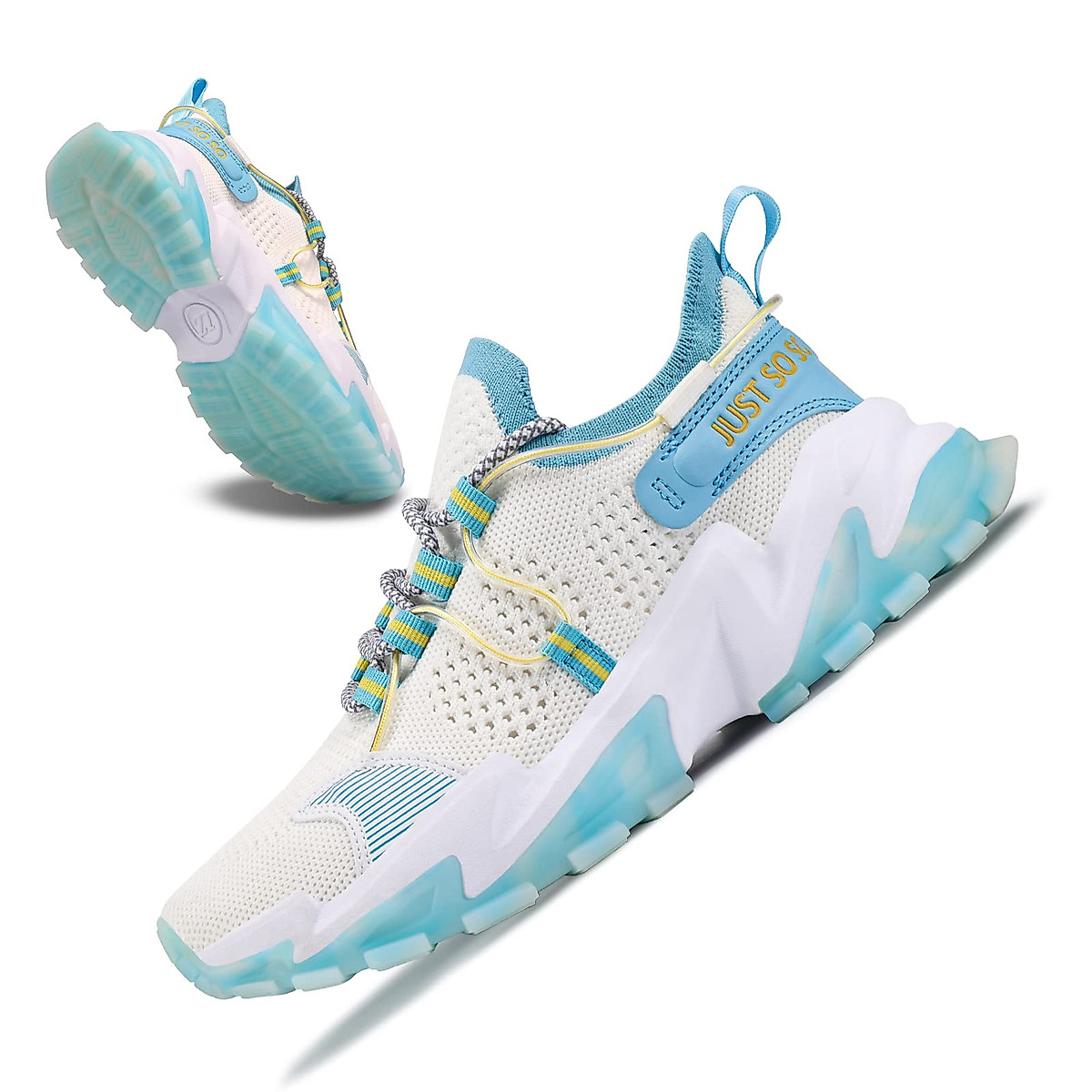 AMLANG Womens Fashion Sneakers Mesh Slip on Running Walking Exercise Shoes White Blue Size 9.5