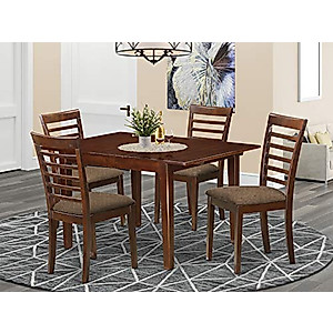 East West Furniture MILA5-MAH-C 5-Piece Kitchen Dining Room Set - 4 Dining Room Chairs with Ladder Back and Linen Fabric Seat - Dining Room Table with Rectangular Top (Mahogany Finish)