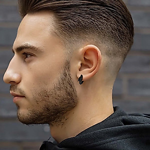 U7 Dragon Earrings Black Metal Plated Huggie Hoops Punk Rock Animal Earrings for Men Women