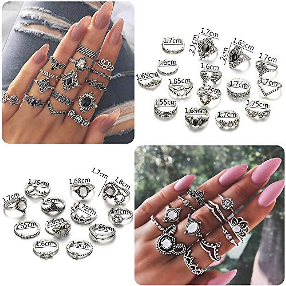 FIBO STEEL 101 Pcs Vintage Knuckle Rings for Women Stackable Midi Finger Ring Set