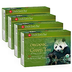 Uncle Lee’s Organic Green Tea - Premium Tea for Everyday Wellness, Medium Caffeine, Antioxidant-Rich Green Tea Bags, Individually Wrapped, 100 Count (Pack of 4)