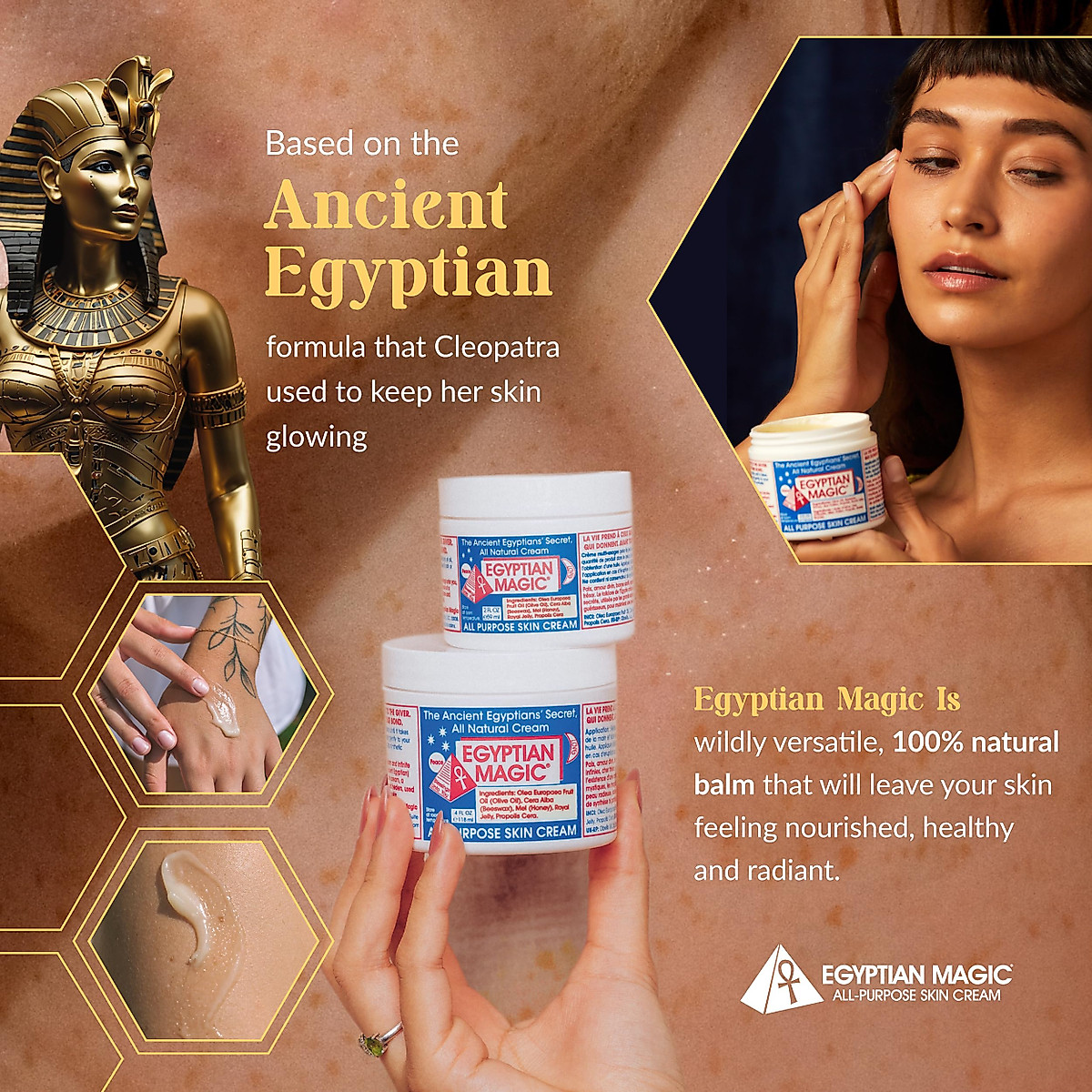 EGYPTIAN MAGIC - All Purpose Face, Body, and Dry Skin Moisturizing Cream, Skin Protectant for Women & Men, Eczema Care Healing Balm, Scar Treatment, Stretch Marks, and Tattoo Aftercare, 4 & 2oz Bundle