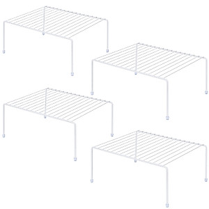 Medium (13.1 x 10.2 Inch) Cabinet Storage Shelf Rack, Kitchen Shelves，Kitchen Counter and Cabinet Shelf, Storage Rack Organizer for Kitchen, Fridge, Cabinet, Bathroom Cupboard& Pantry (White, 4)