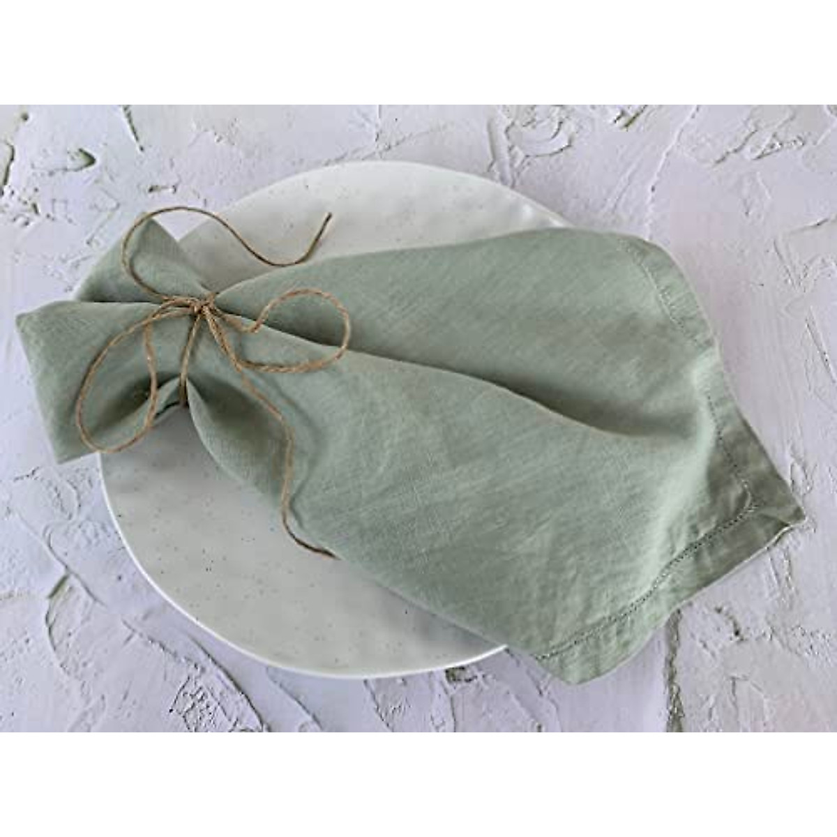 Hemstitched Linen Napkins – 20 Inch x 20 Inch – Stonewashed Pure Linen Cloth Dinner Napkins with Mitered Corners - 100% French Flax – Machine Washable - Set of 4 (Soft Sage Green)