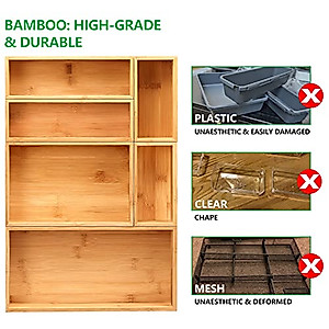 MaxGear Drawer Organizer 100% Bamboo Drawer Organizer Stackable 6-Pieces Wood Drawer Organizer, 18x12x2 inches Multi-use Desk Drawer Organizer with Various Sizes for Office, Kitchen, Bedroom, Bathroom