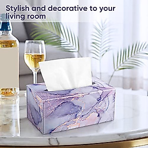 Tissue Box Holder, FINPAC Rectangular PU Leather Foldable Facial Tissue Napkin Box Covers Decor Holder for Living Room, Bathroom, Kitchen Countertop, Lilac Marble