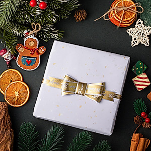 Homeral Wrapping Paper Roll-17inch x 16.5ft White with Silver and Gold Foil Flake for Christmas, Birthday, Wedding, Bridal Shower, Anniversaries, Party