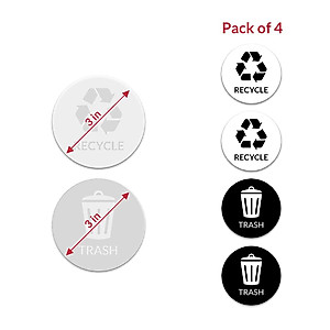 VBAP CORP Recycle Trash Bin Sticker - (Pack of 4) 3" Round Logo Sign Decal Labels Self-Adhesive Vinyl Laminated. Waterproof Indoor and Outdoor (Black/White)…