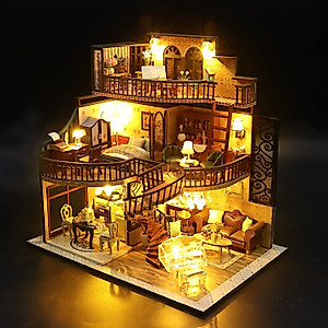 CUTEBEE Dollhouse Miniature with Furniture, DIY Dollhouse Kit Plus Dust Proof and Music Movement, 1:24 Scale Creative Room for Valentine's Day Gift Idea（Dream Building Pavilion）