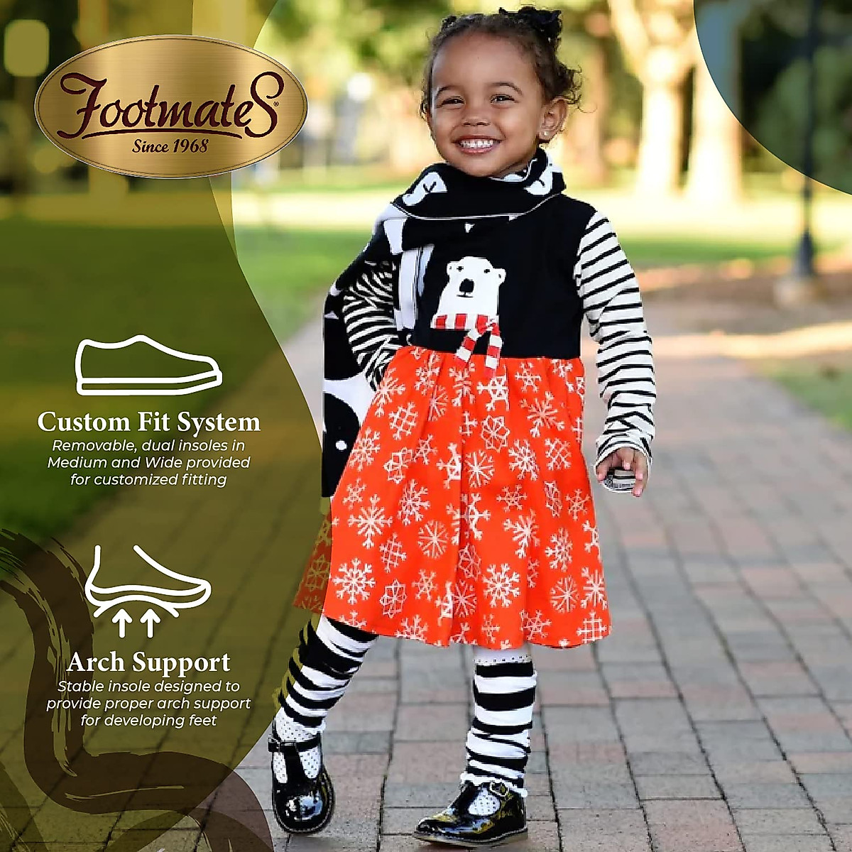 FOOTMATES Harper Mary Jane T-Strap Girls Flat Leather Walking Shoes with Custom-Fit Insoles, Slip-Resistant Non-Marking Outsoles - for Toddlers and Little Kids, Ages 1-8, Black Patent 3 Infant M/W