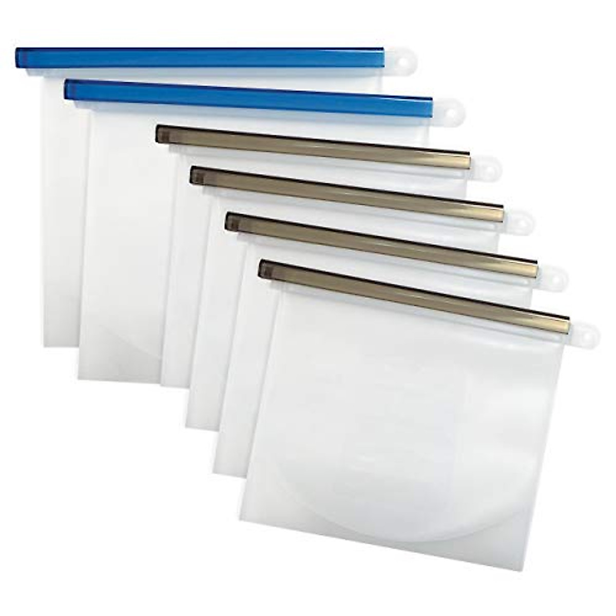 Silicone Reusable Food Storage Bags (Set of 6) (2 Large 50oz + 4 Medium 33.8oz), by Better Kitchen Products, Airtight, Expandable Gusset, Easy Stand-Up, for Solids, Liquids, Refrigerator and Freezer,