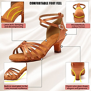 RUYBOZRY Women's Latin Dance Shoes Salsa Ballroom Performance Professional Practice Dancing Shoes,Model 802QB-5,Brown,US 6.5