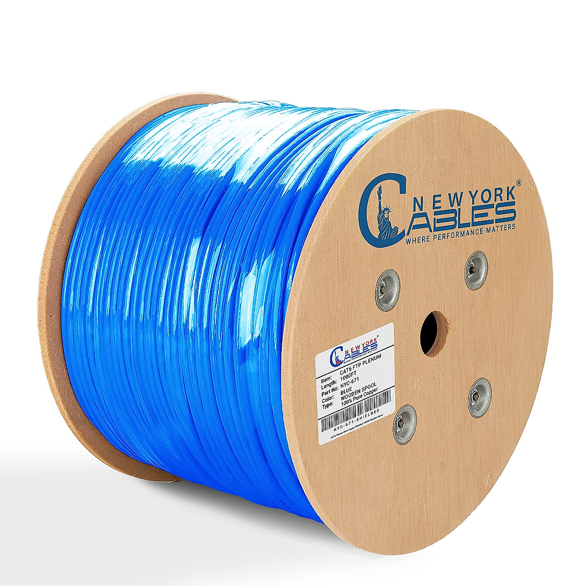 NewYork Cables Cat6 Shielded Plenum Cable 1000FT - 100% Solid Bare Copper Conductors - PoE++ Support, 23 AWG, 550MHz Overall Foil Shield (F/UTP) - Boost Your Networking & Gaming with 10GB High Speed